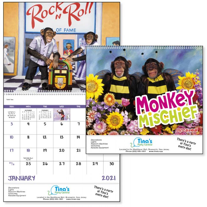 Custom Printed Monkey Mischief Spiral Wall Calendars - Wall Calendars