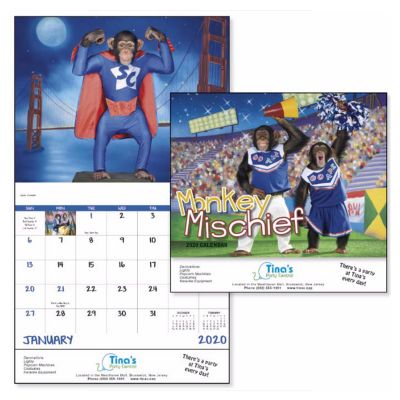 Promotional 2020 Monkey Mischief Stapled Wall Calendars - Wall Calendars