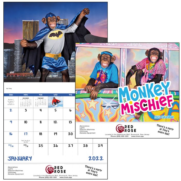 Promotional Monkey Mischief Stapled Wall Calendars - Wall Calendars