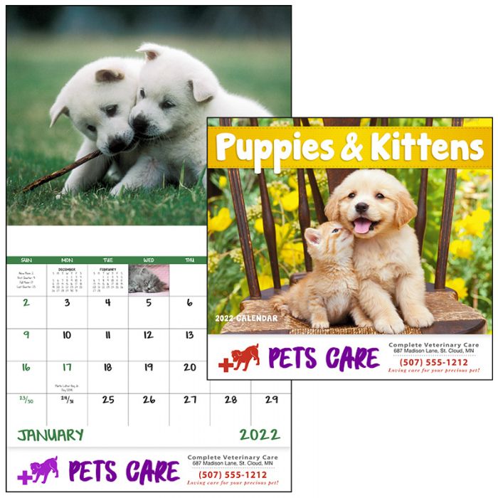 Promotional Puppies and Kittens Stapled Wall Calendars - Wall Calendars