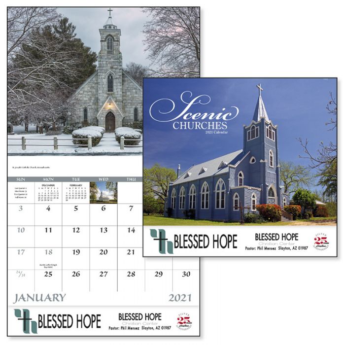 Promotional Scenic Churches Stapled Wall Calendars - Wall Calendars