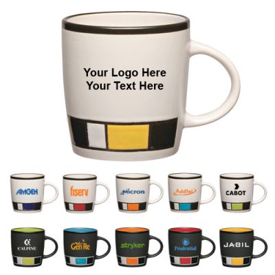 Custom Printed 14 Oz Color Block Ceramic Mugs - Ceramic Mugs