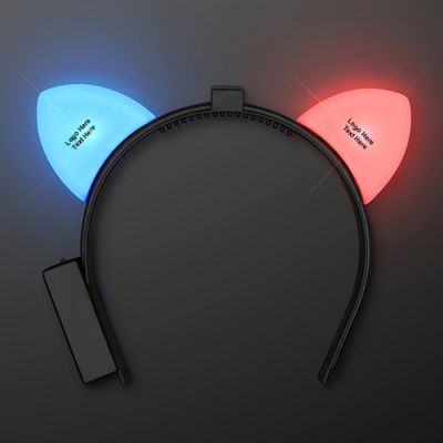 Custom Imprinted Blinking Red & Blue LED Cat Ears Headbands - Glow Products