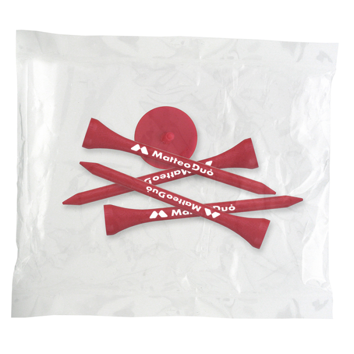 Custom Golf Tee Poly Bag Sets with 4 Tees and Ball Marker