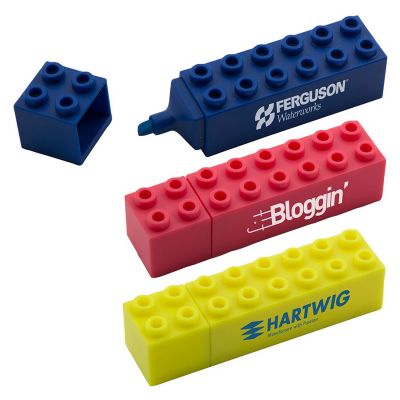 Custom Printed Building Block Shaped Highlighters - Highlighters